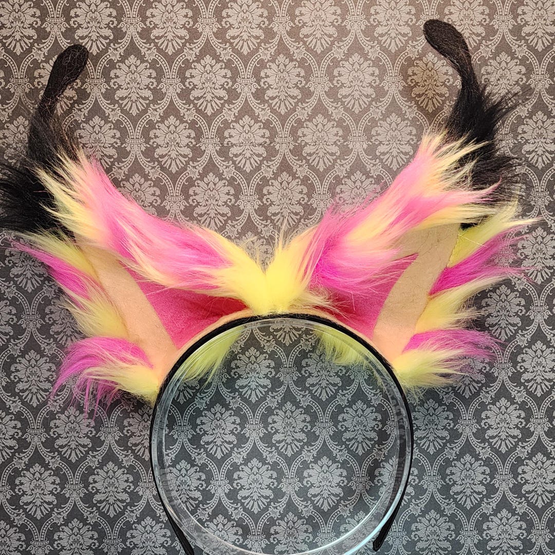 Pink Yellow Butterfly Wasp Demon Ears Headband Cosplay / Faux Cat Ears ...