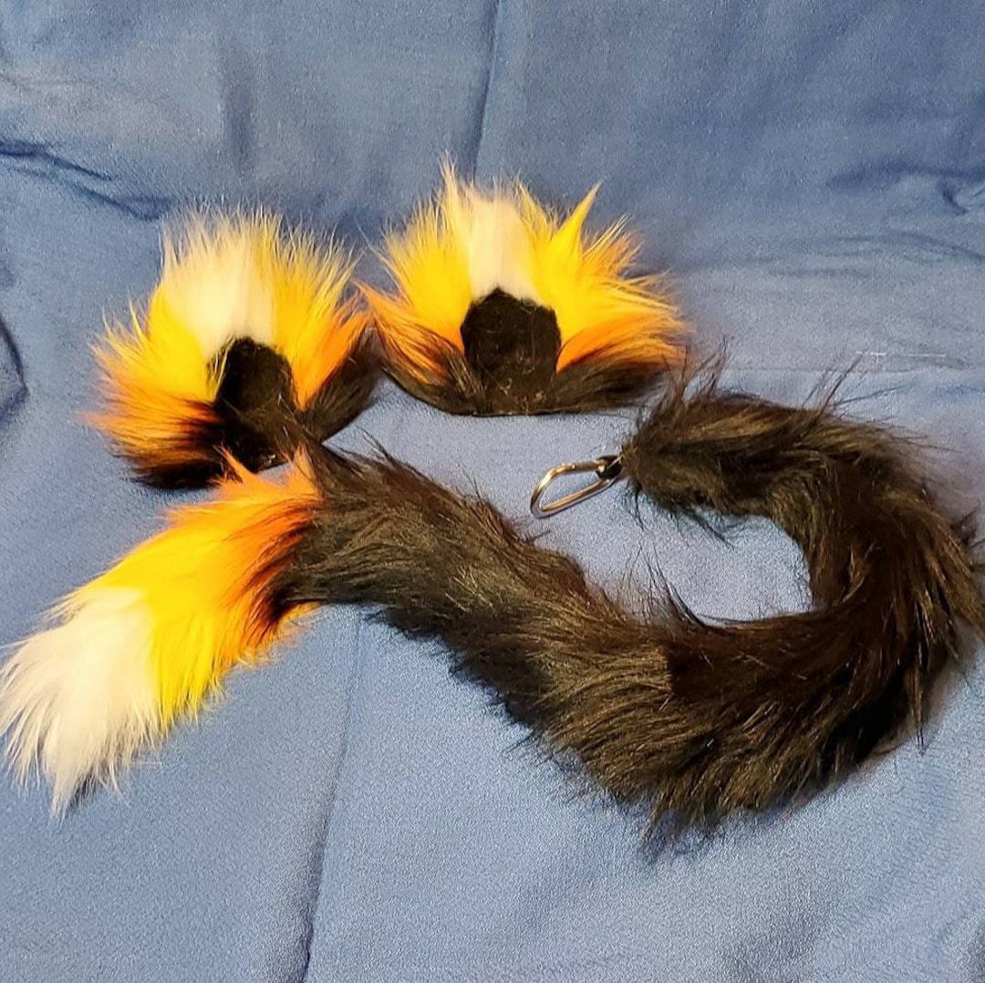 Candy Corn Cat Ears & Tail Set: Halloween Cosplay Costume - Etsy