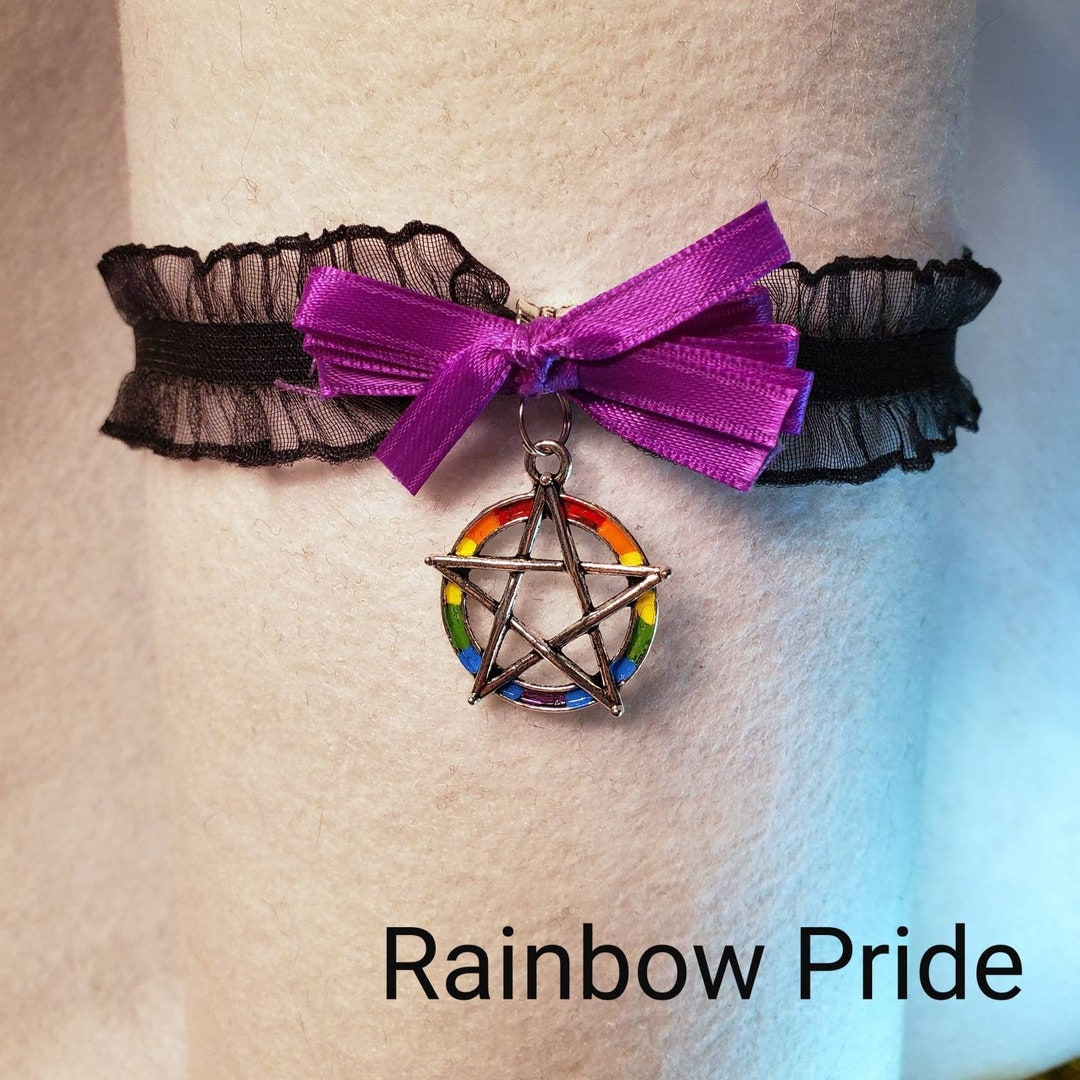 Pentacle Pride Rainbow Lolita Collar Necklace Black Stretch - Etsy