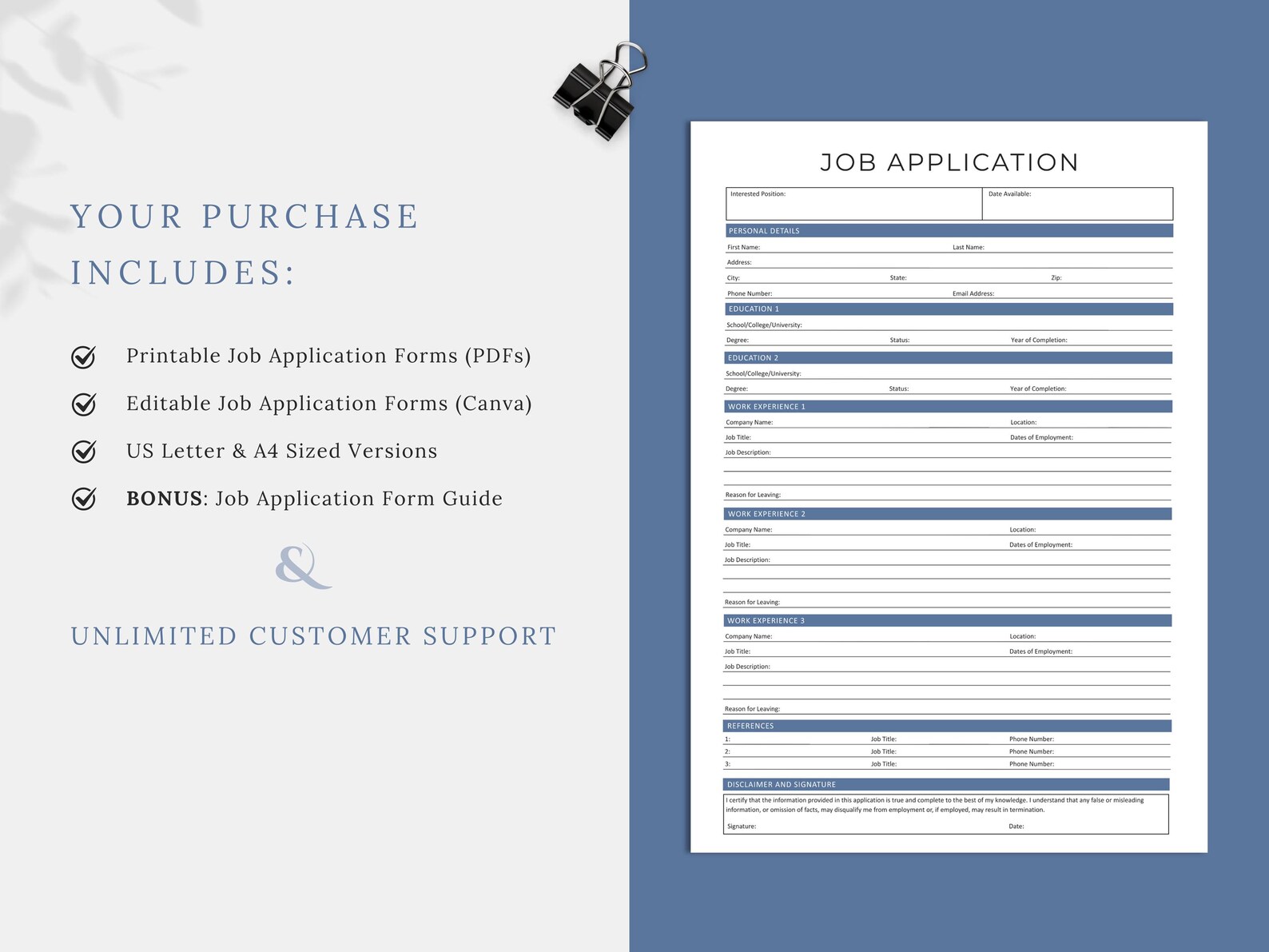 Job Application Template | Printable & Editable | Employment ...