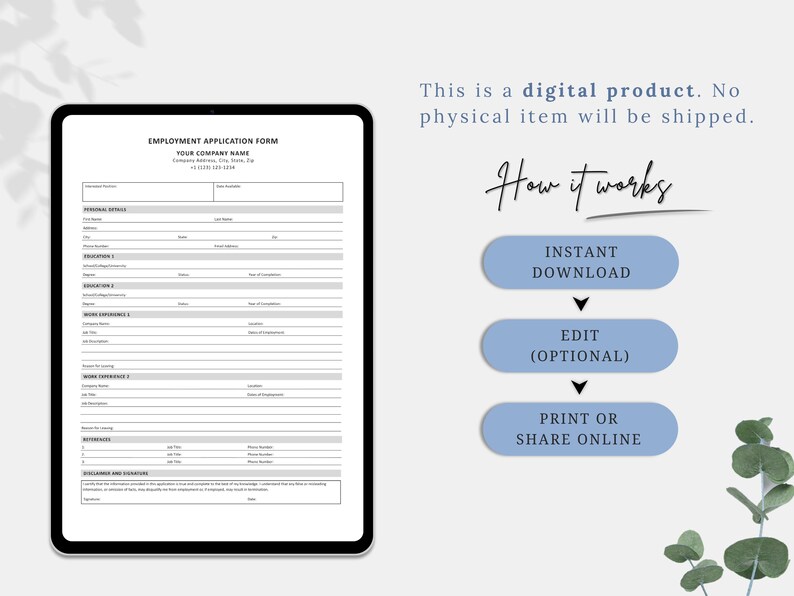 Employment Application Form | Printable & Editable | Job Application ...