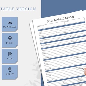 Job Application Template | Printable & Editable | Employment Application Form | Work Application ...
