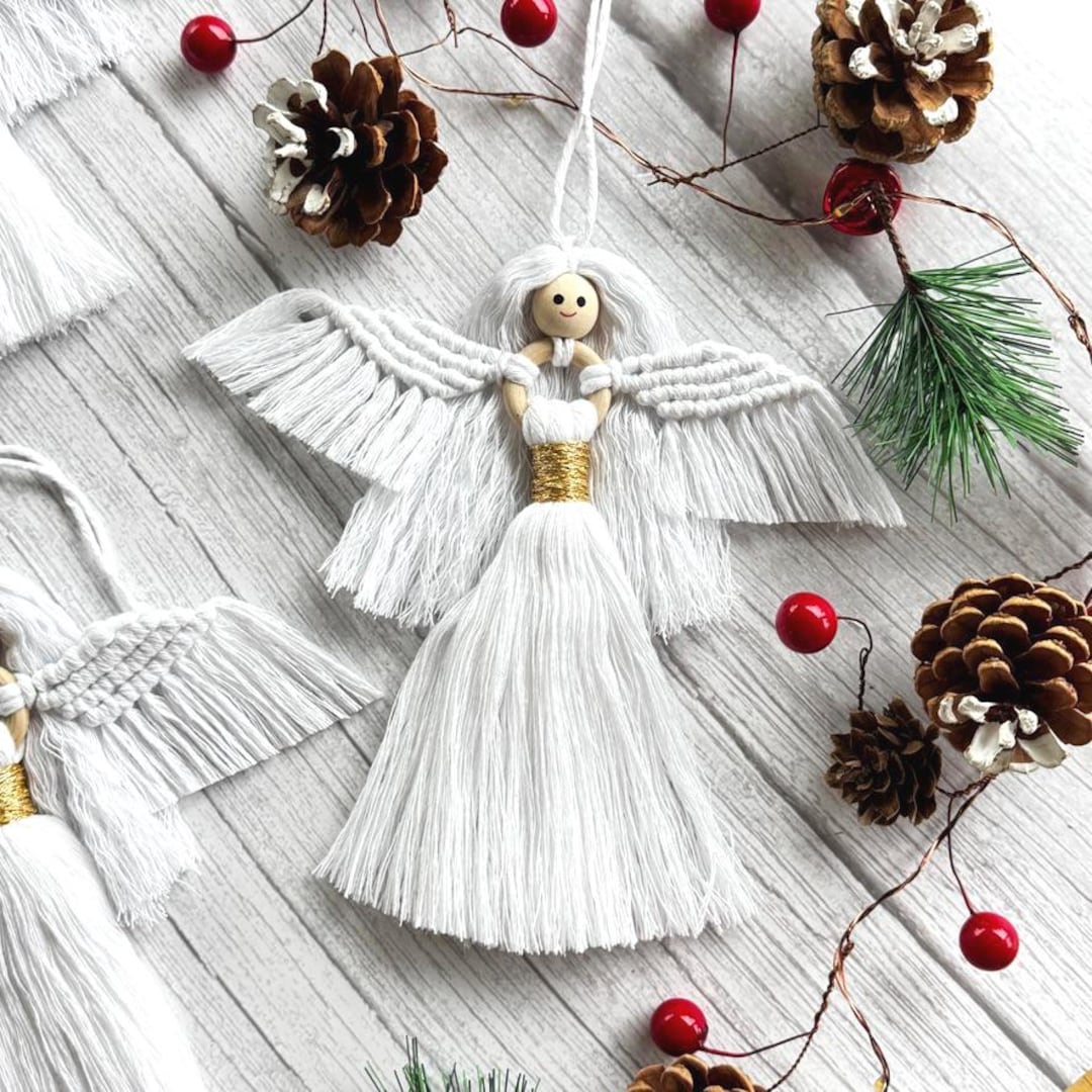 Macrame Angel Ornament Set – Handmade Cotton Christmas Decor - Etsy