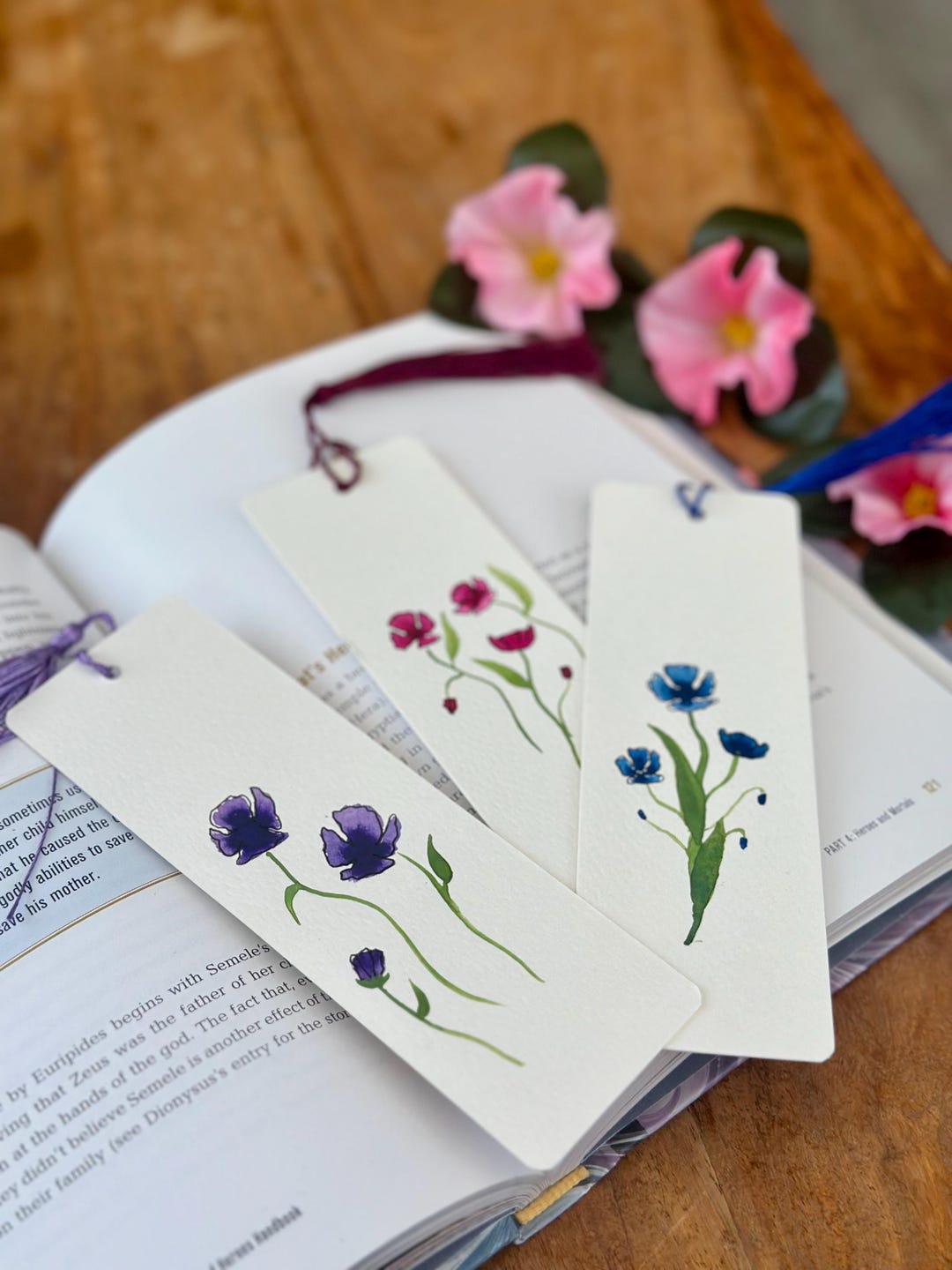 Flower Bookmark Hand Painted Watercolor Art - Etsy UK