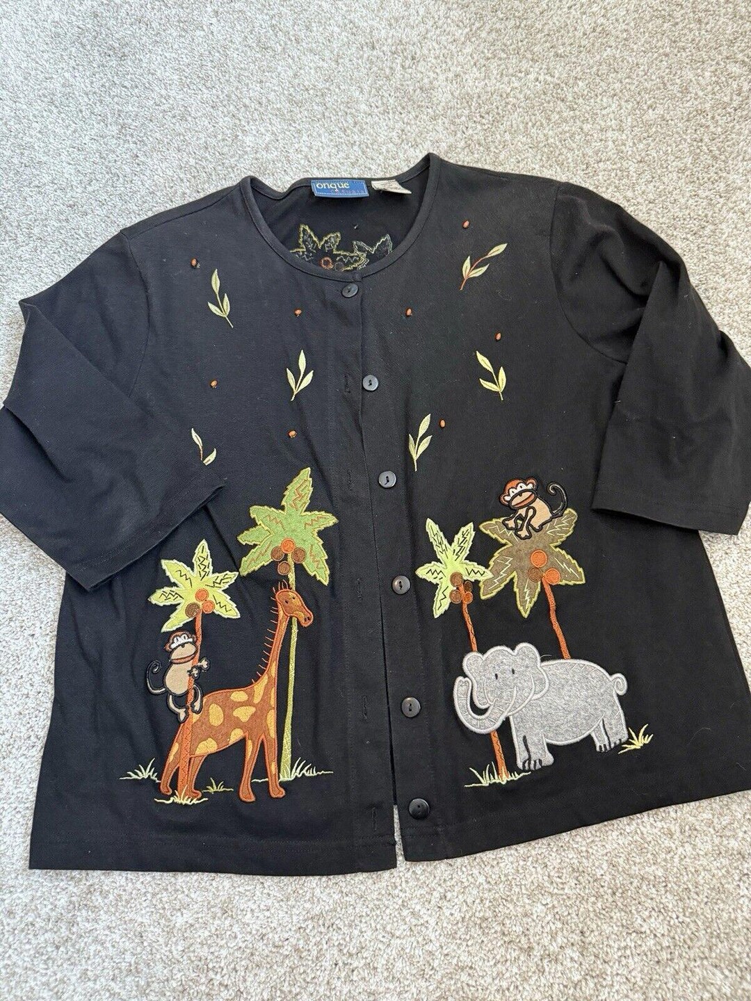 Vintage Onque Casuals Jungle Animal Sweater/cardigan, Size M 3/4 Sleeve ...