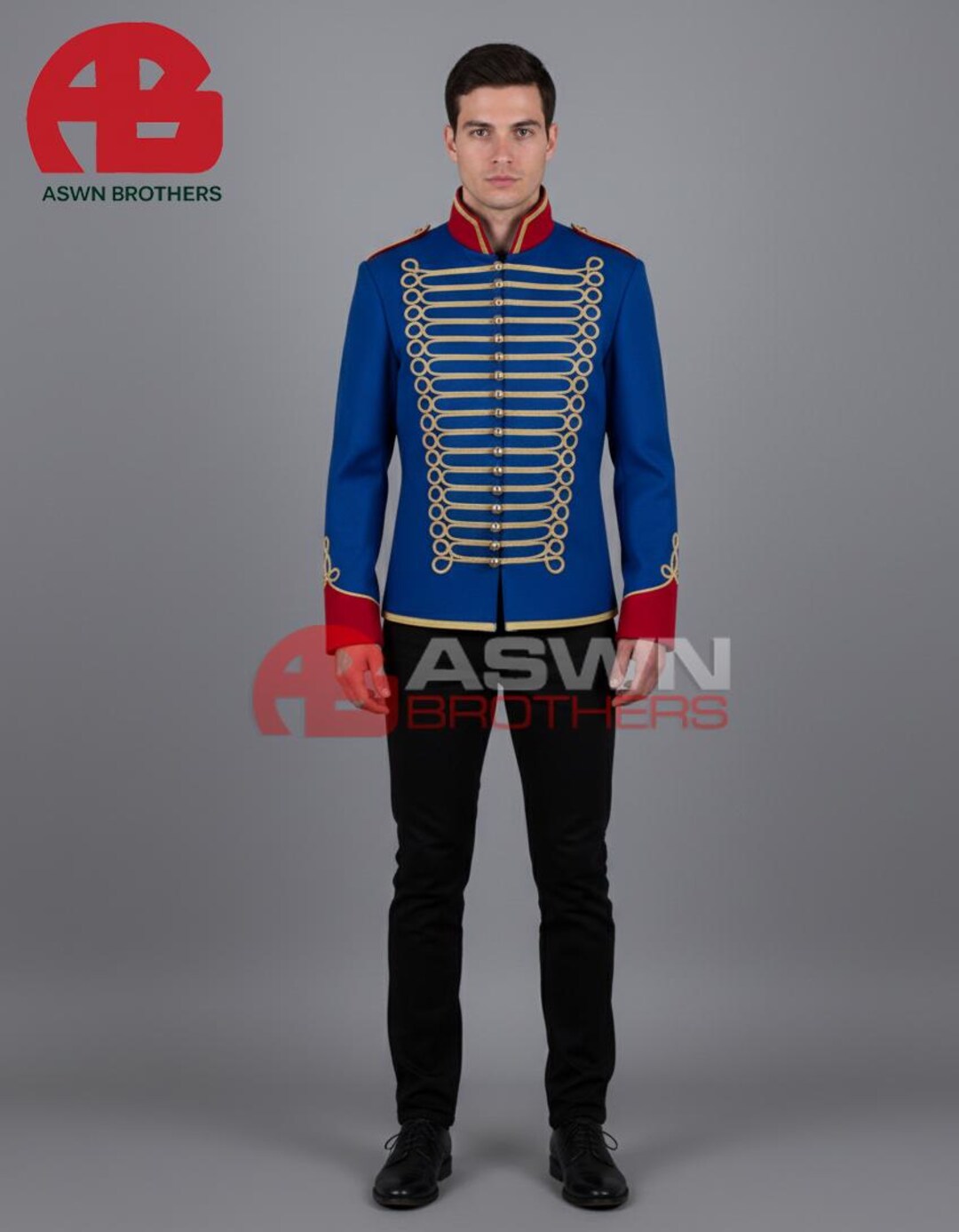 Royal Blue Hussar Jacket, Gold Braid Military Parade Uniform by ASWN ...