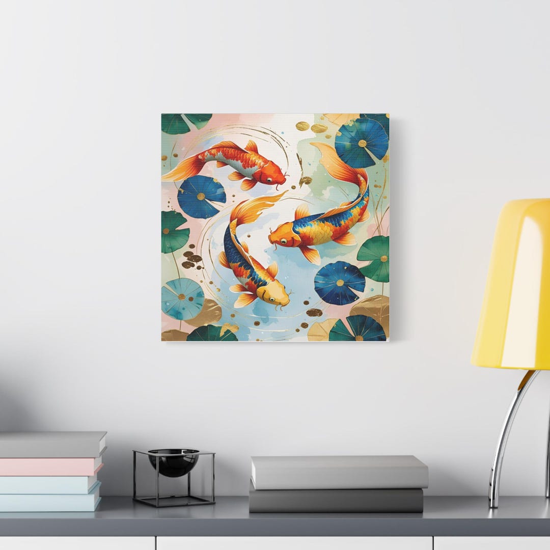 Koi Fish Canvas Print: Watercolor Wall Art With Gold Accents - Etsy