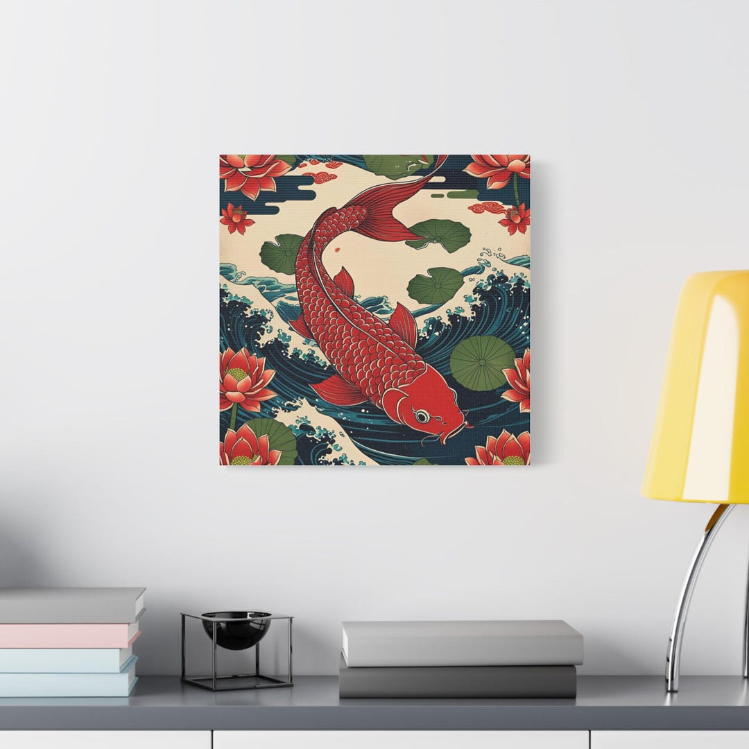 Wall Art, Japanese Koi Fish, Traditional Woodblock Style With Lotus ...