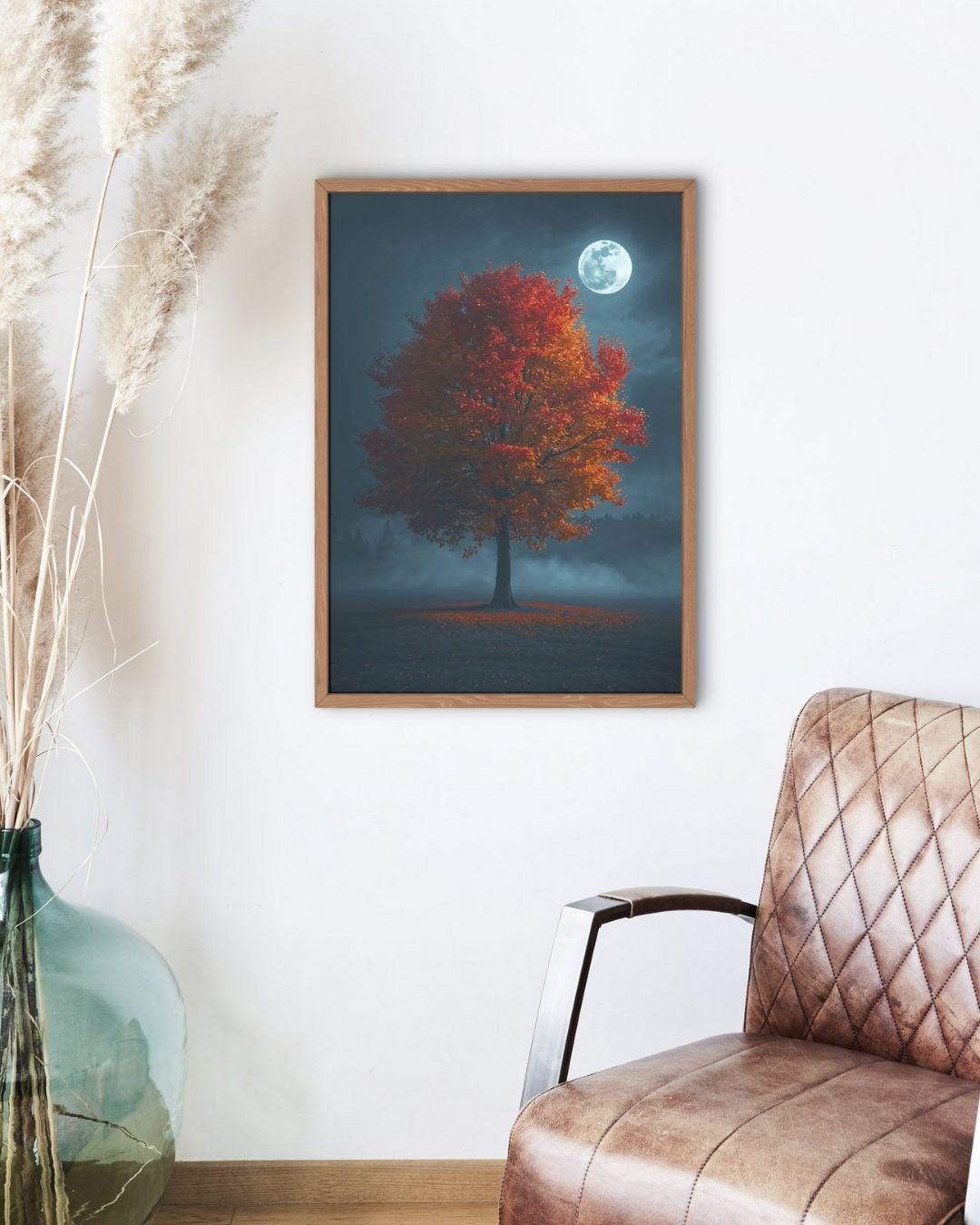 Autumn Tree & Moon Art Print: Moody Fall Night Sky Poster - Etsy