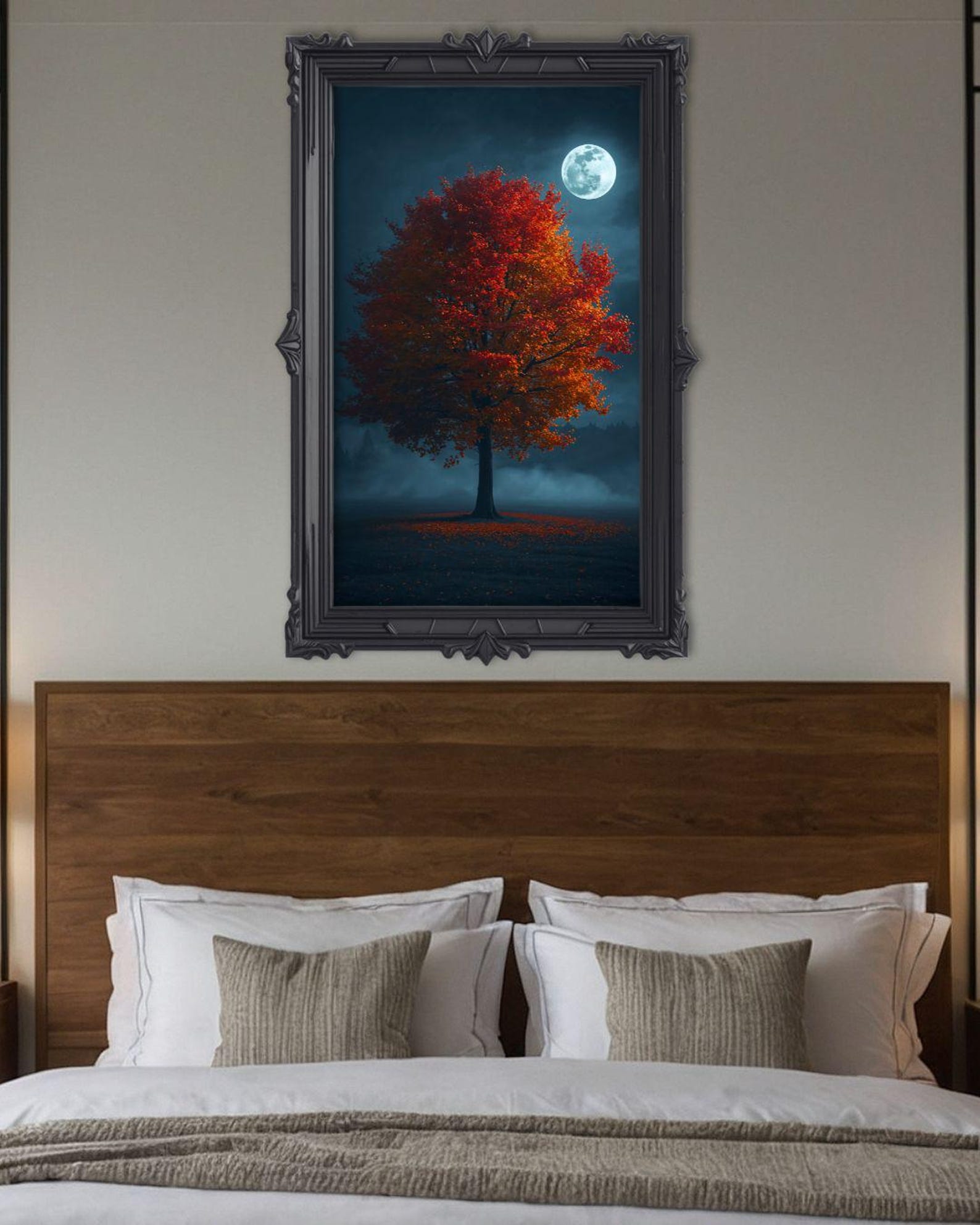 Autumn Tree & Moon Art Print: Moody Fall Night Sky Poster - Etsy