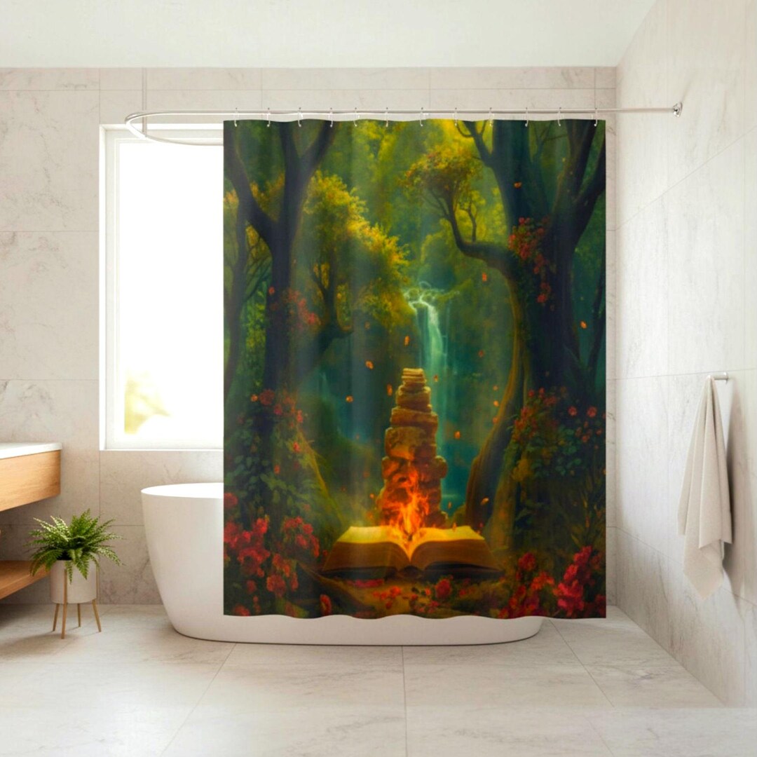 Enchanted Forest Shower Curtain – Mystical Waterfall, Cottagecore ...