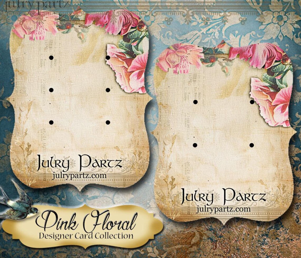 Pink FLORAL• Earring Card• Jewelry Cards• Earring Display• Earring ...