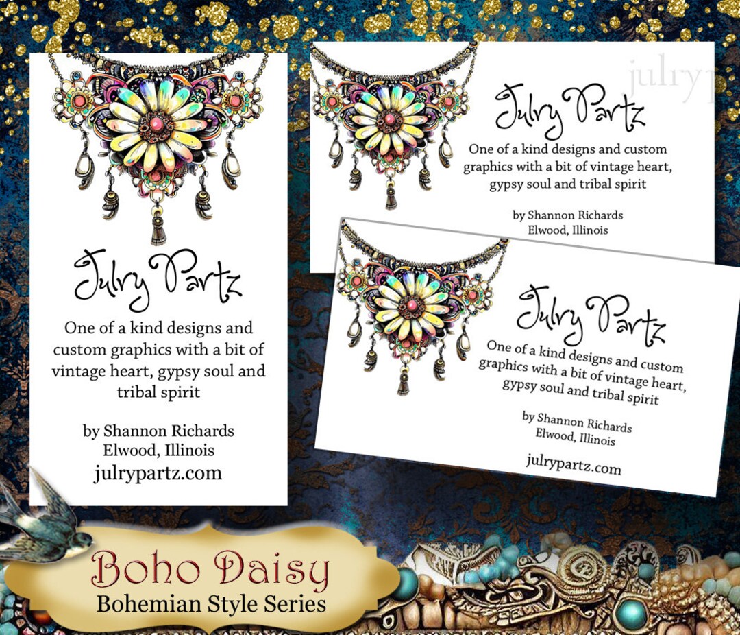 BOHO DAISY 1 Bohemian Style Business Cards Designer Card Collection ...