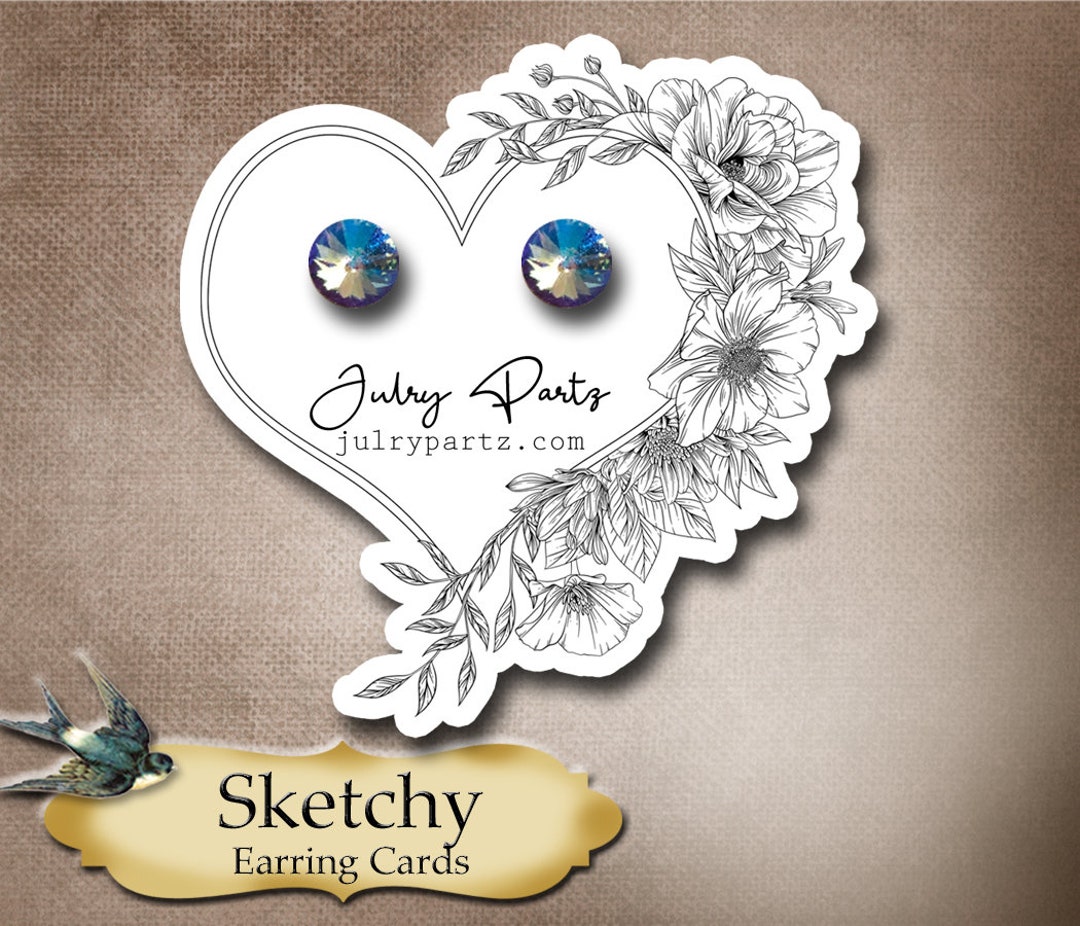 60• Sketchy HEART 3X3 Inch • Post Stud Card • Earring Cards • Jewelry ...