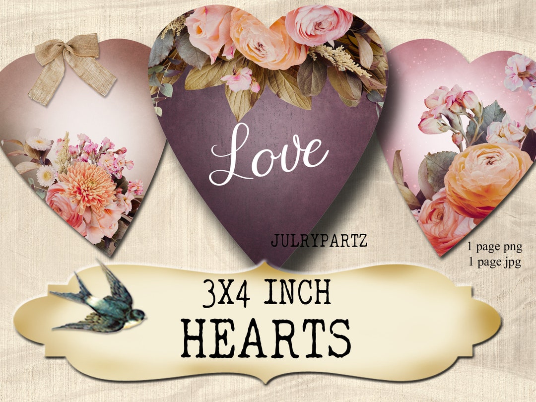 5 HEARTS • Printable Image • Digital Download • Romantic Hearts ...