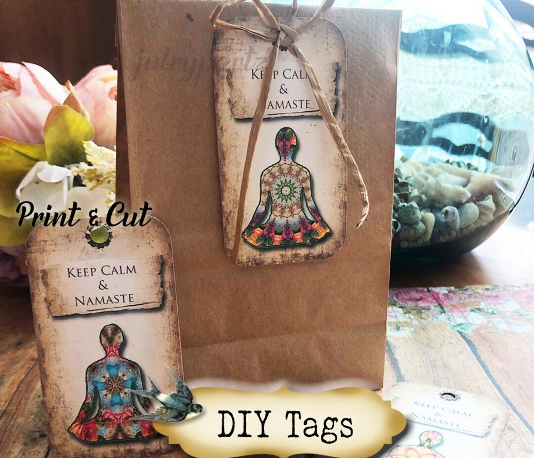 Keep Calm NAMASTE YOGA Tags, Thank You Tags, Hang Tags, Flower Tags ...