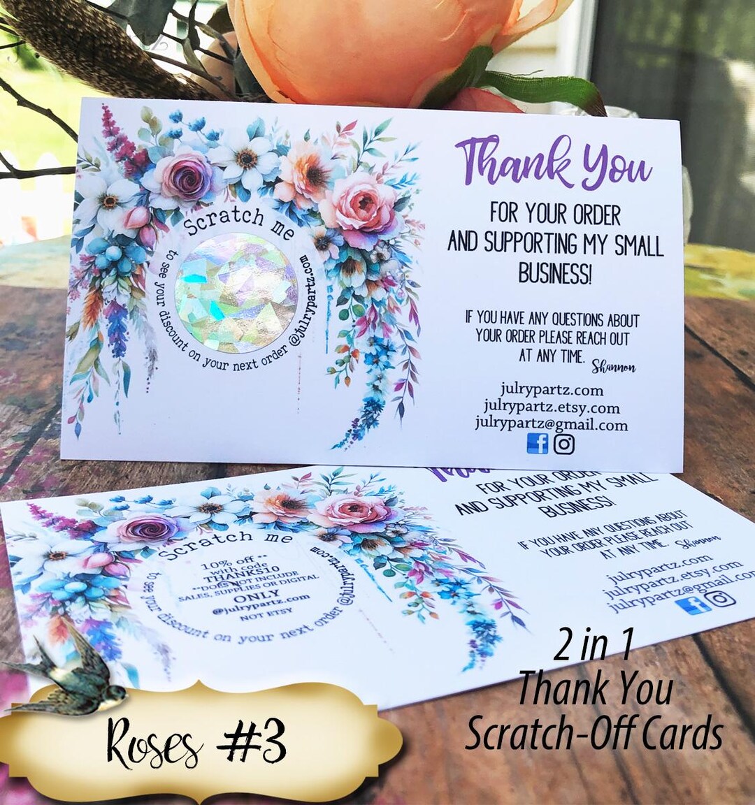 ROSES #3 • 2n1 Scratch off Thank You Card Insert• Custom Card• Purchase ...