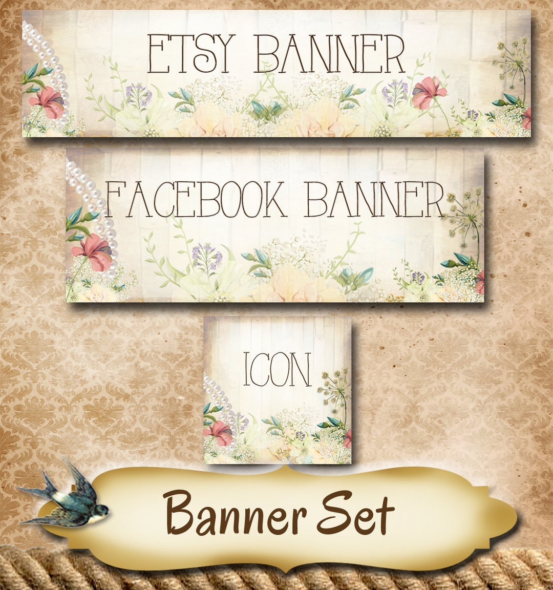Custom SHOP BANNER Set•facebook Cover•girly Design - Etsy