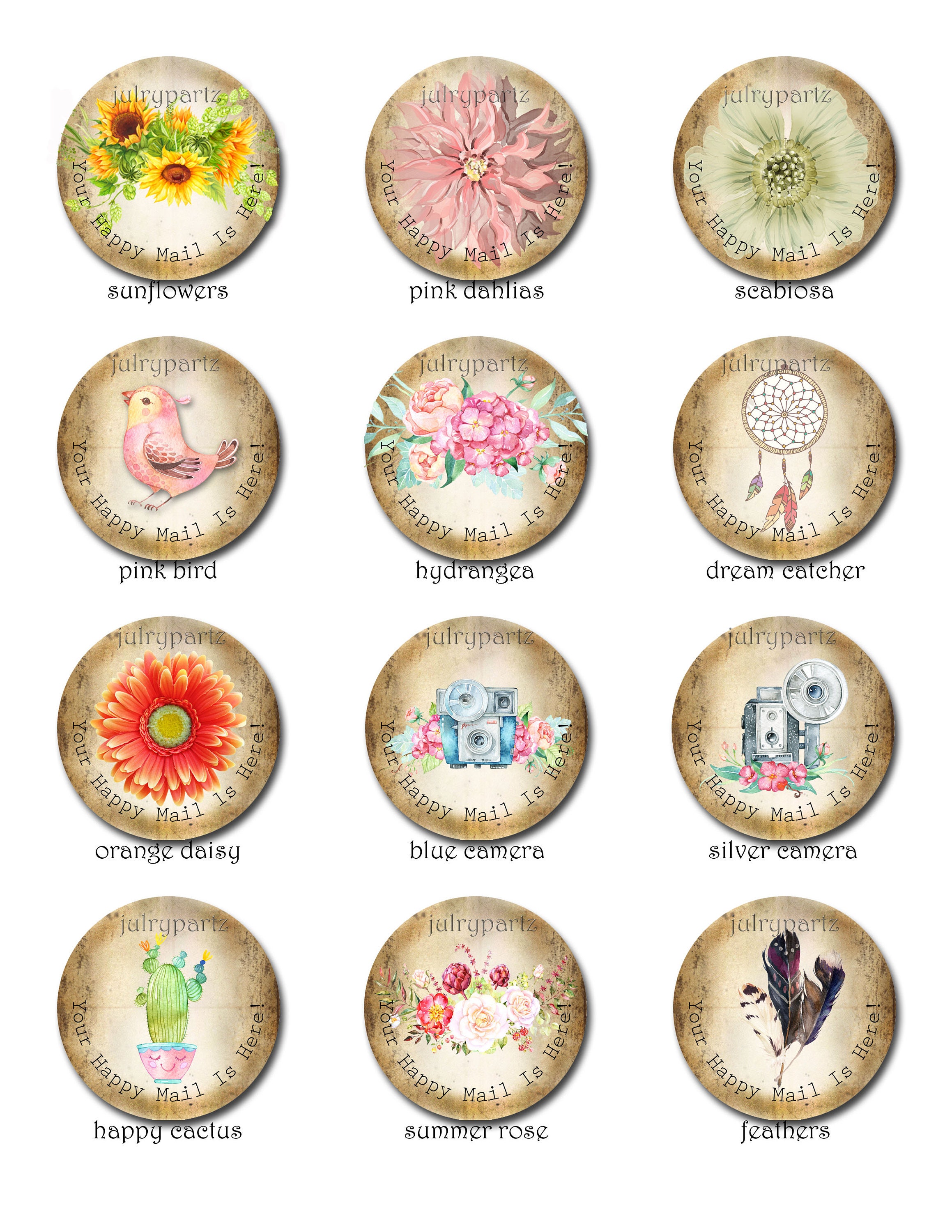 Happy Mail 60 Custom 1.5 x 1.5 Round STICKERSRound | Etsy