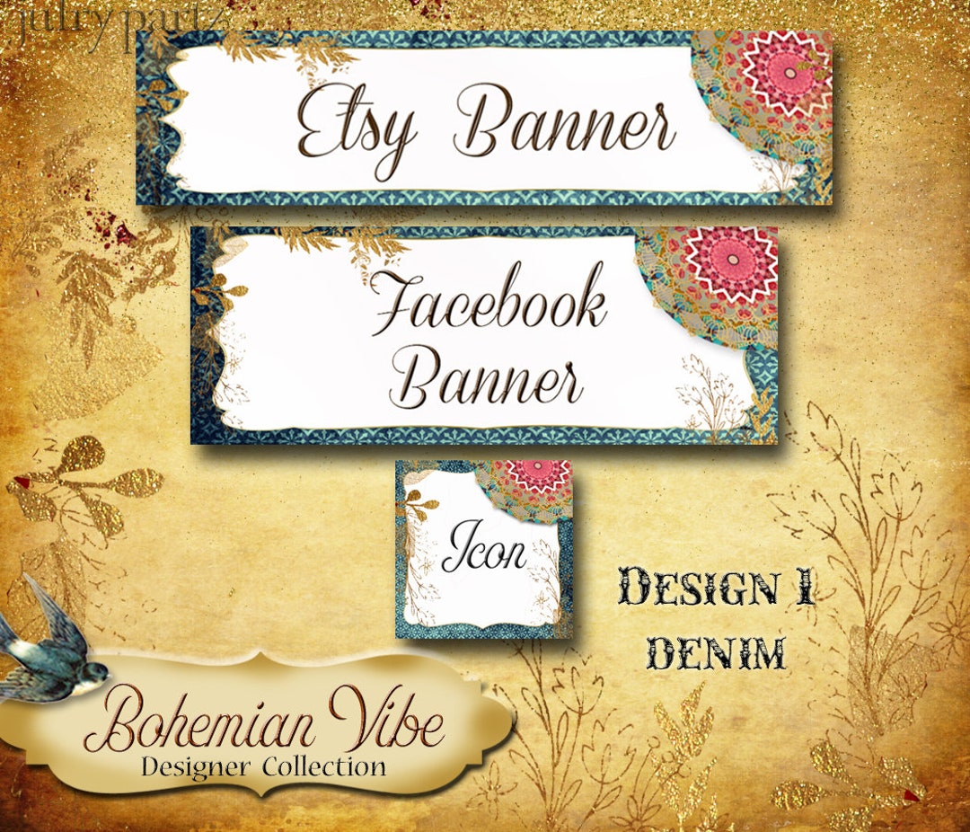 Custom SHOP BANNER Set•facebook Cover•boho Vibe Design 1 - Etsy