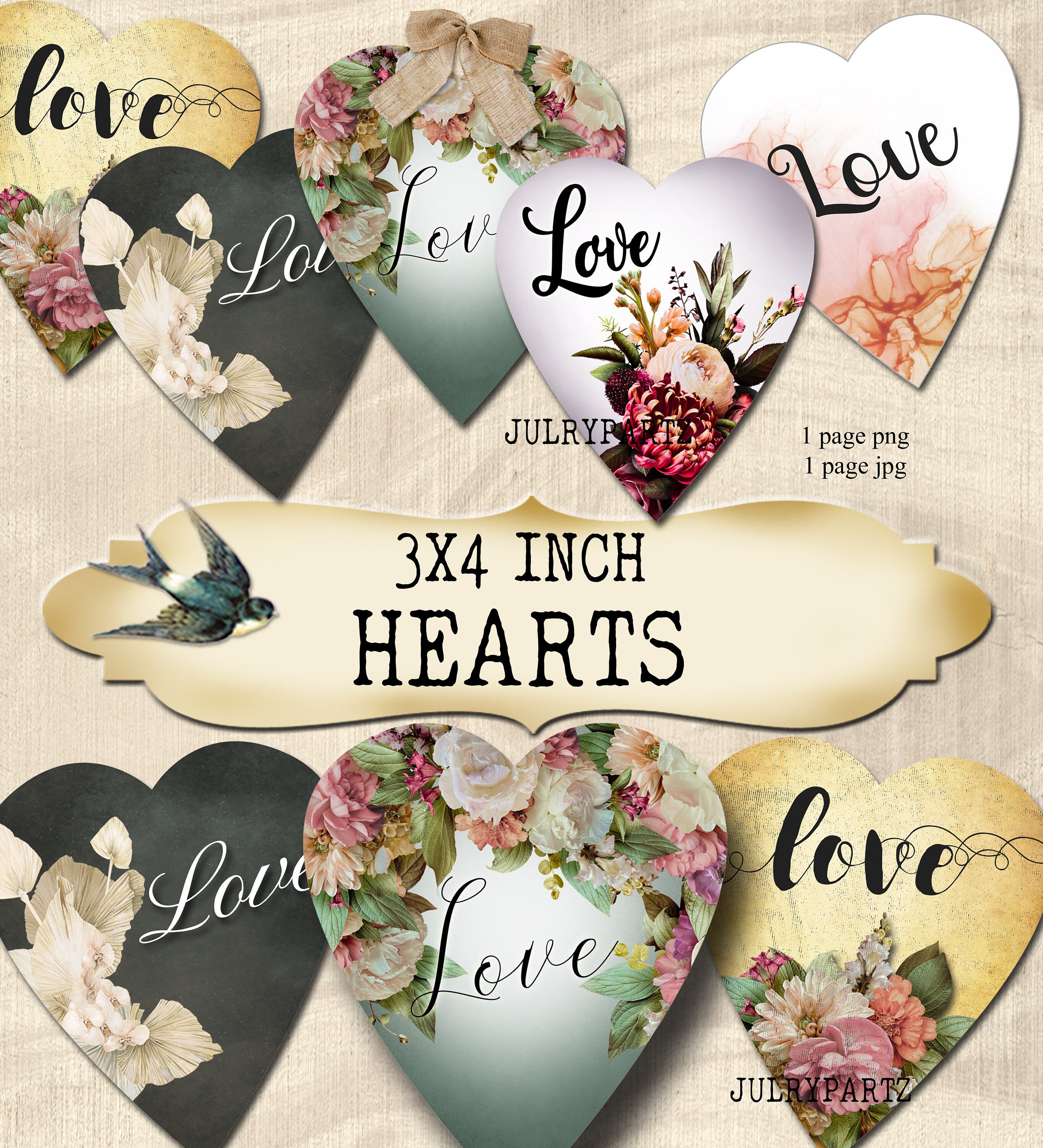 5 HEARTS Printable Image Digital Download Romantic - Etsy