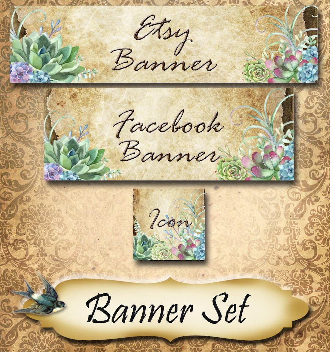 Custom SHOP BANNER Set•facebook Cover•succulents - Etsy
