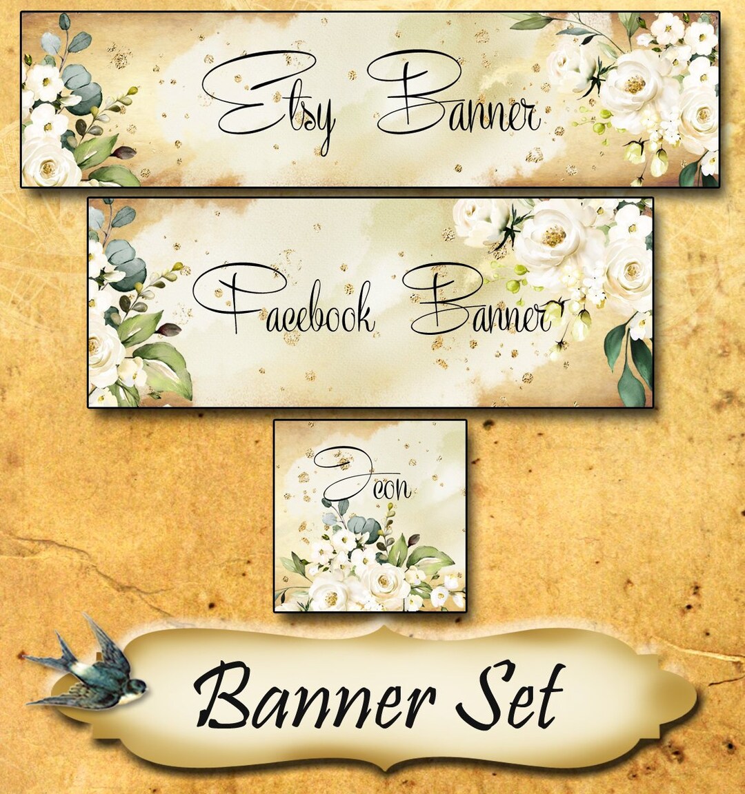Custom SHOP BANNER Set•facebook Cover•cotton Rose - Etsy