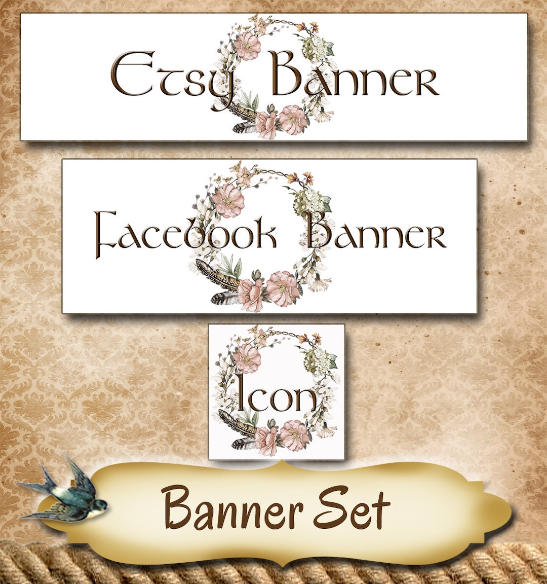 Custom SHOP BANNER Set•facebook Cover•posh Wreath - Etsy