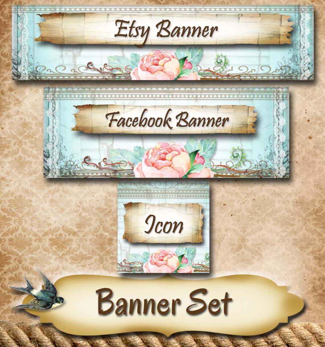 Custom SHOP BANNER Set•facebook Cover•chippy Design - Etsy