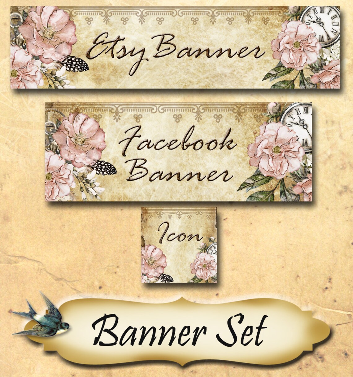 Custom SHOP BANNER Set•facebook Cover•posh Garden - Etsy