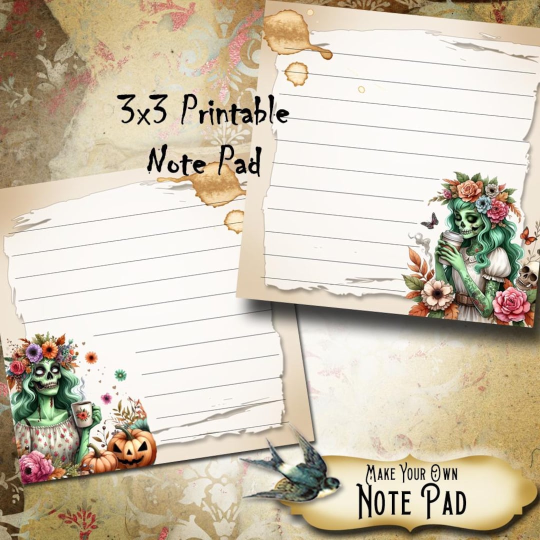 DIY • ZOMBIE Girly 3&4 • Custom Note Pad • Floral Memo Pad • Floral ...