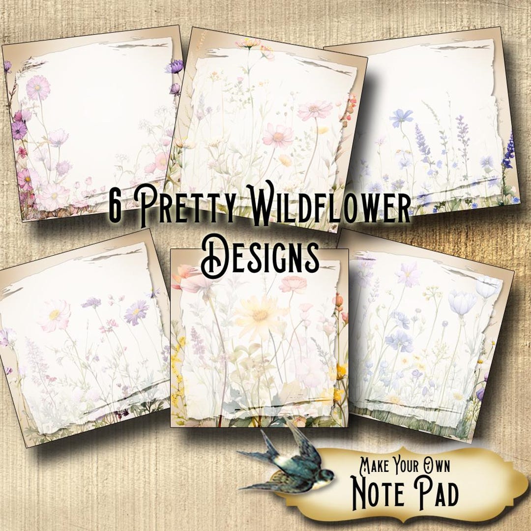 DIY • WILDFLOWER Set • Custom Note Pad • Floral Memo Pad • Floral Note ...