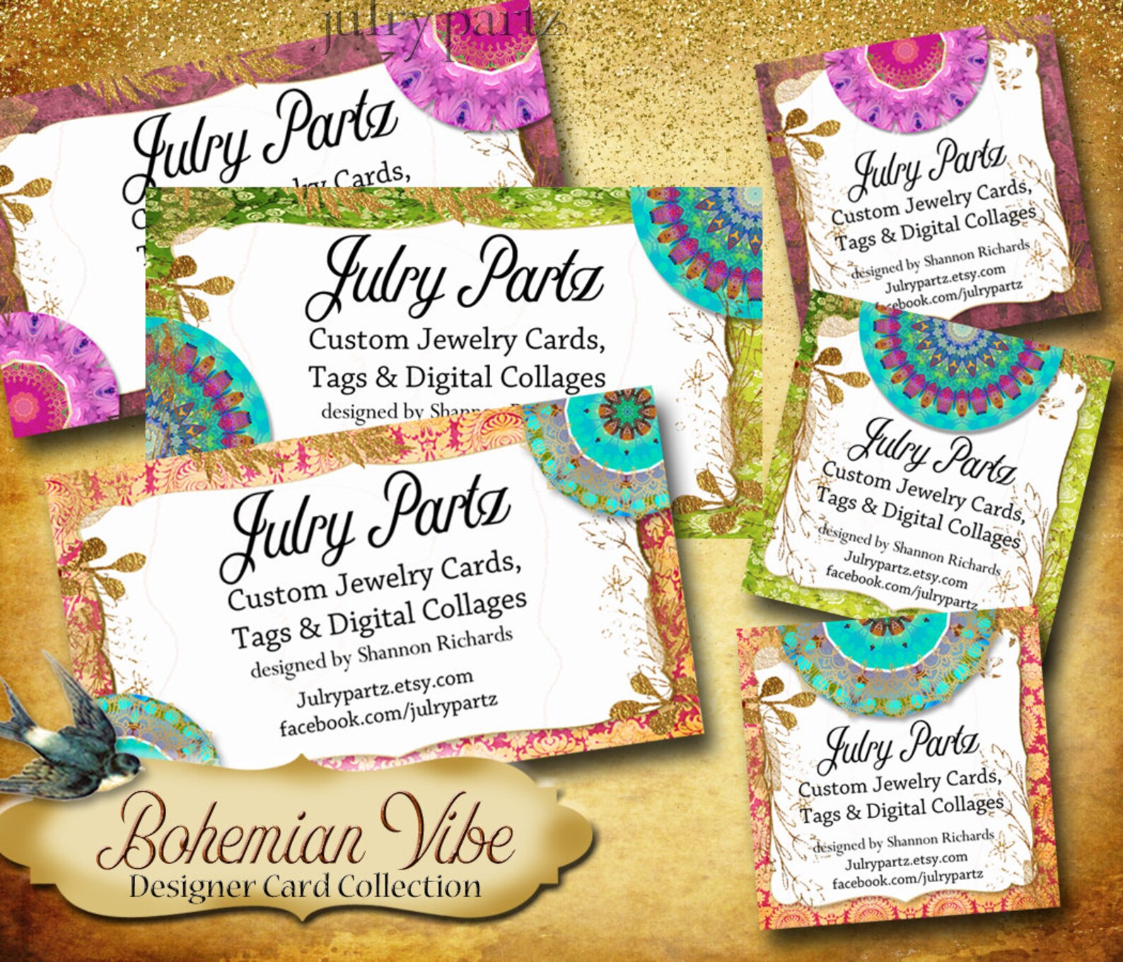 BOHEMIAN Vibes•designer Card Collection•custom Tags•labels•earring ...
