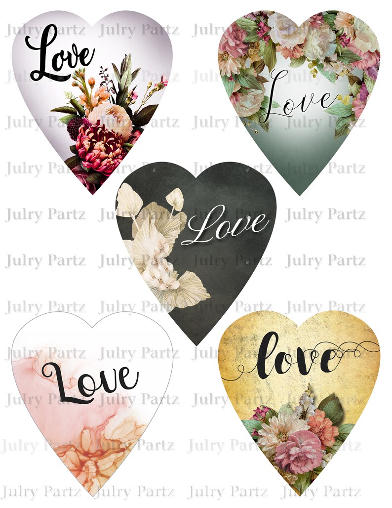 5 HEARTS • Printable Image • Digital Download • Romantic Hearts ...