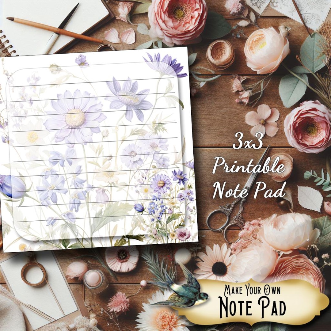 DIY • WILDFLOWER #1 • Custom Note Pad • Floral Memo Pad • Floral Note ...