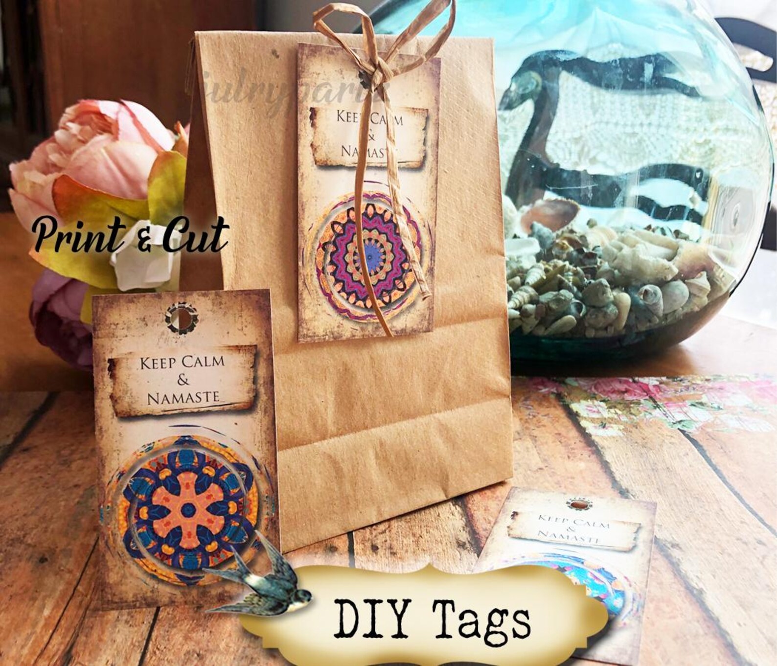 Keep Calm NAMASTE Tags, Thank You Tags, Hang Tags, Flower Tags, Favor ...