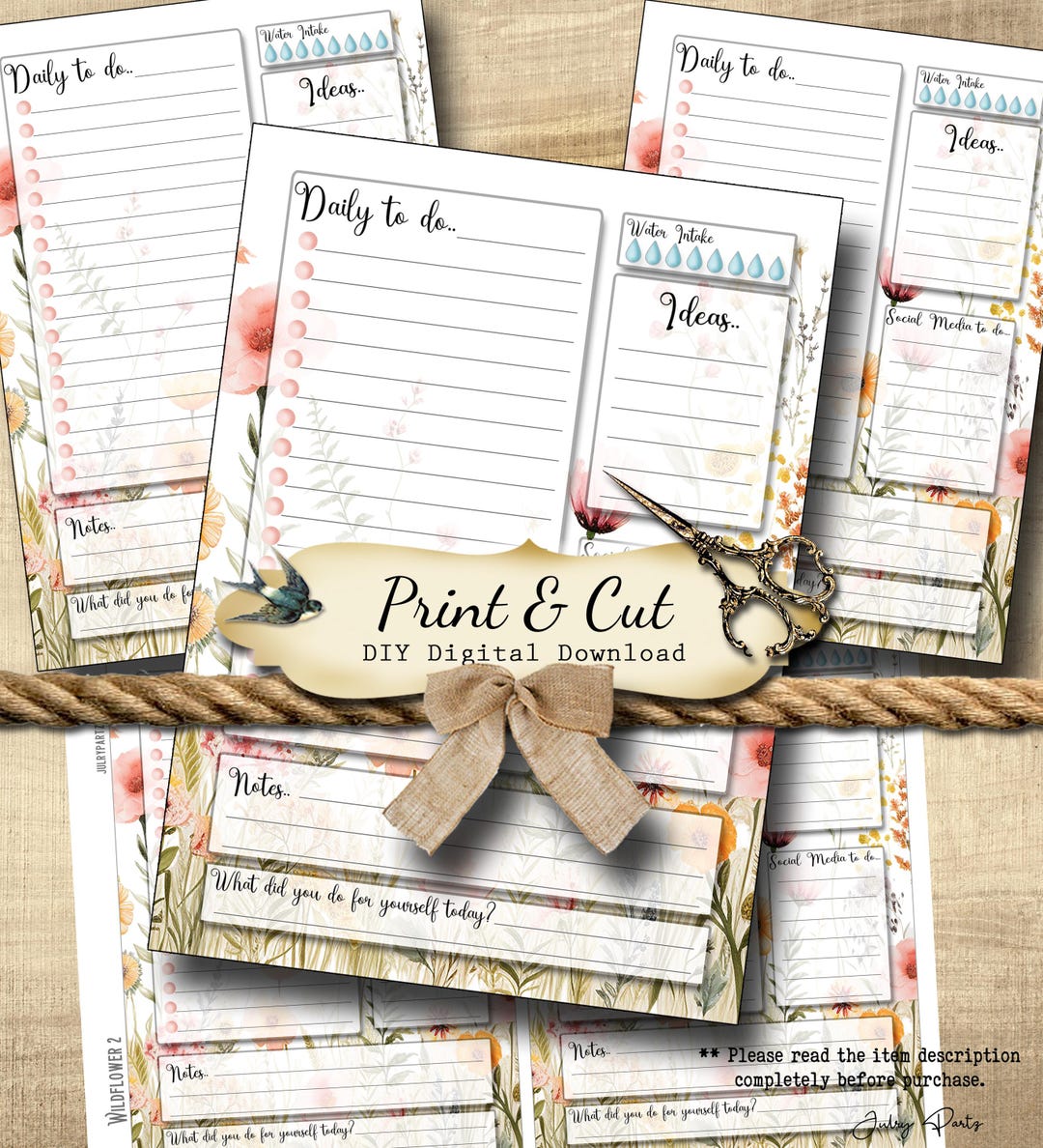 DIY • WILDFLOWER #2 • Custom DAILY Planner • Floral Planner • Printable ...