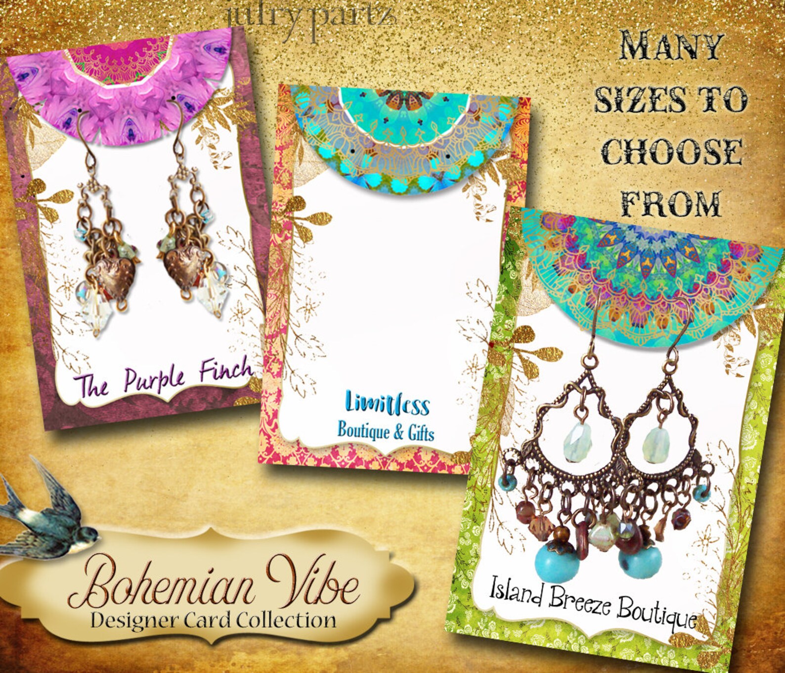 BOHEMIAN Vibes•designer Card Collection•custom Tags•labels•earring ...