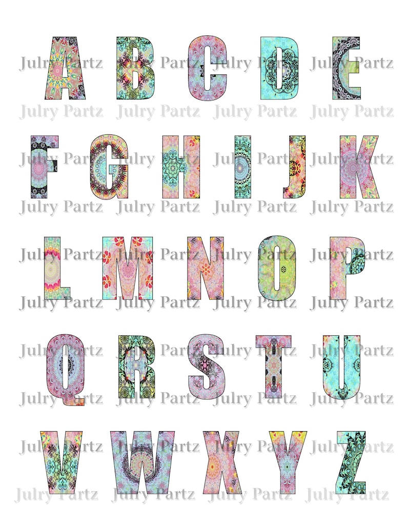Mandala ALPHABET Letters Clip Art Images Printable Digital - Etsy