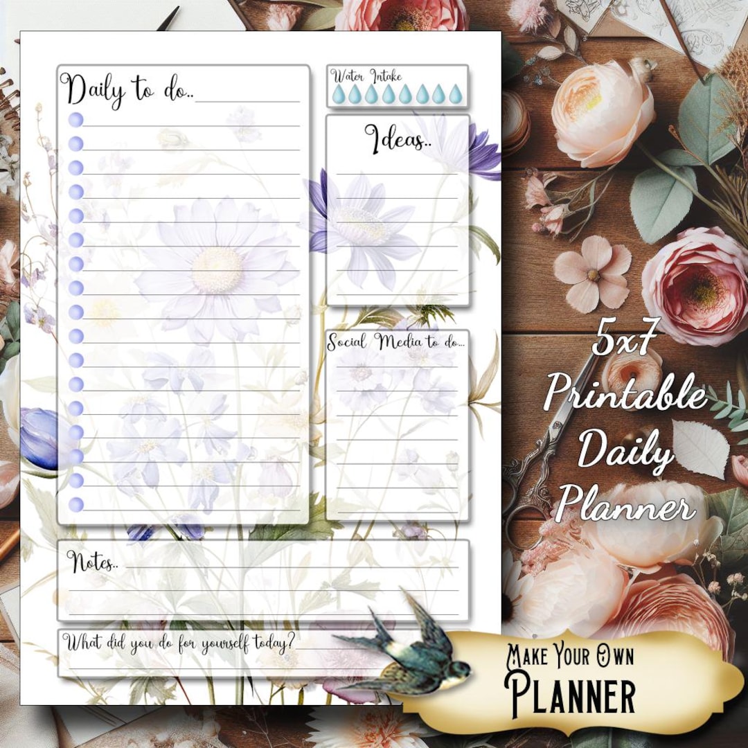 DIY • WILDFLOWER #1 • Custom DAILY Planner • Floral Planner • Printable ...