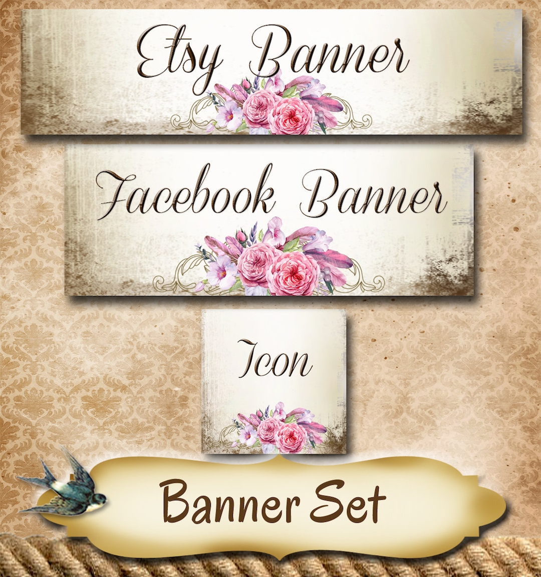 Custom SHOP BANNER Set•facebook Cover•audrey Rose Design - Etsy