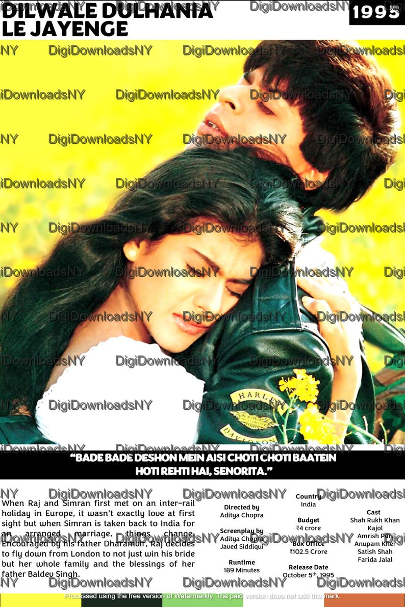 Dilwale Dulhania Le Jayenge (1995) Movie Poster - Etsy