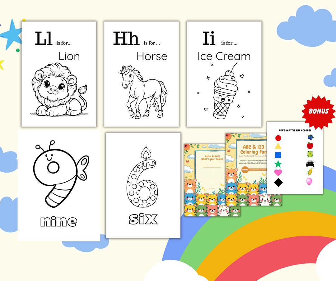 ABC 123 Coloring Pages for Kids | Alphabet & Numbers Printable Book ...