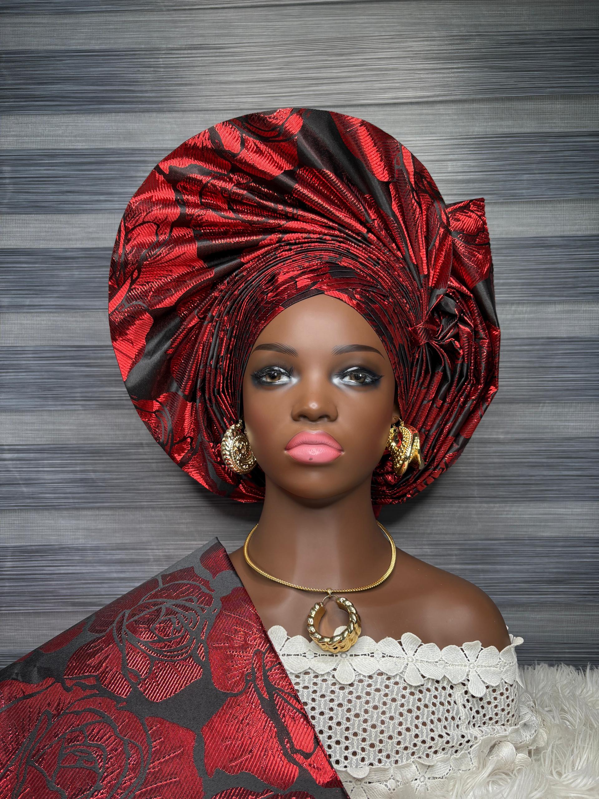 Wine & Black Sego Gele: Ready-to-wear African Headwrap - Etsy
