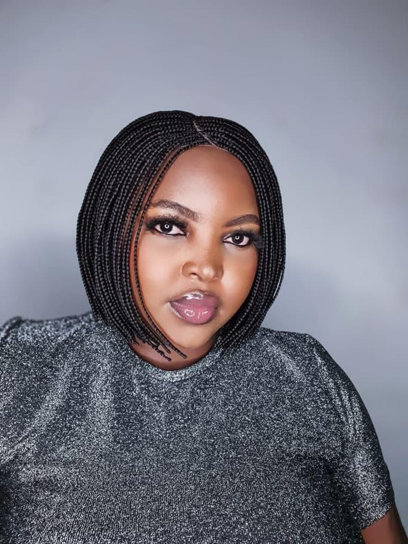 Short Box Braid Bob Wig, Lace Closure Braided Wig Color 2 - Etsy