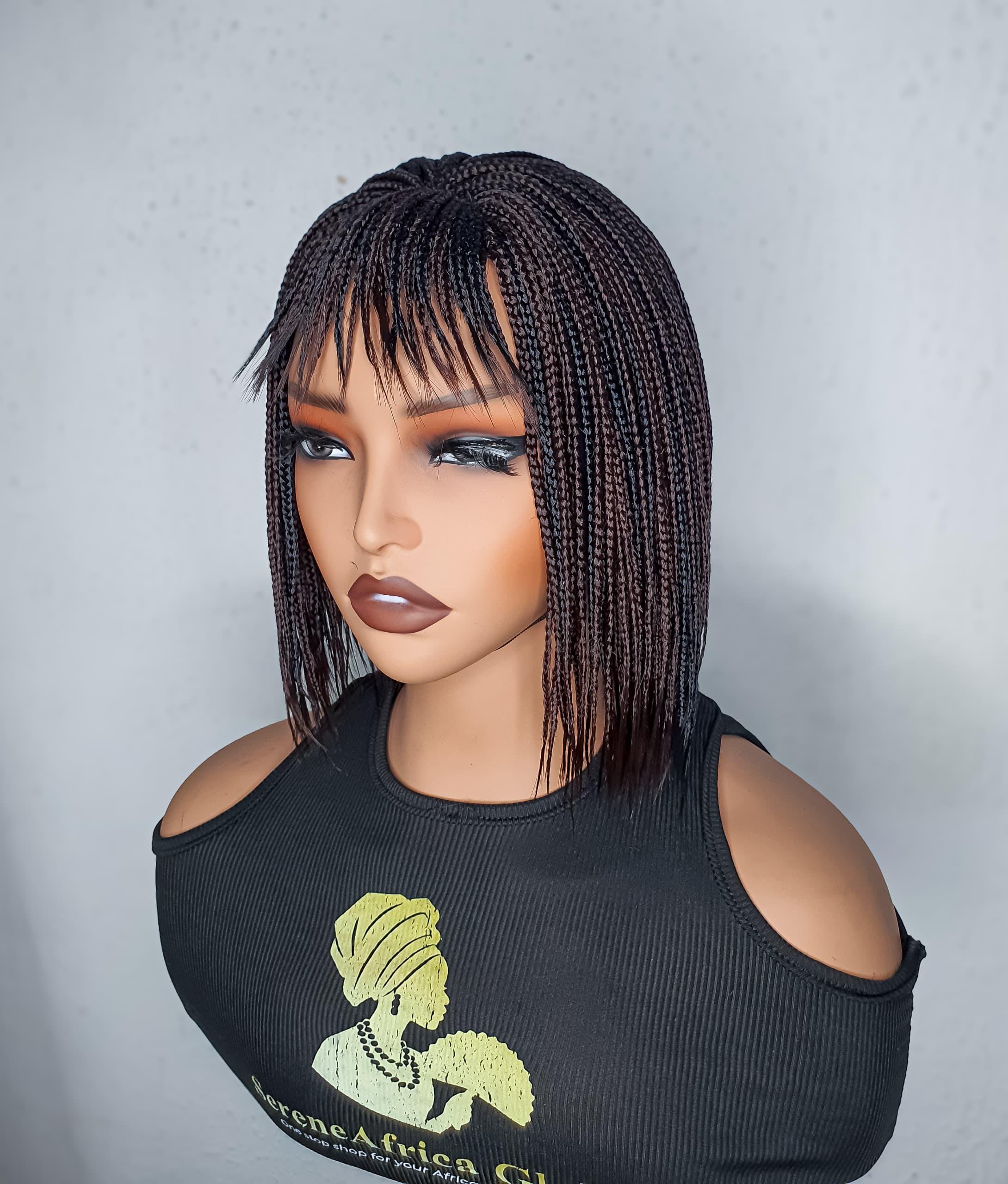 Short Braid Wig With Bangs, 8 Inch Braided Wig, Black Brown Lace Wig - Etsy