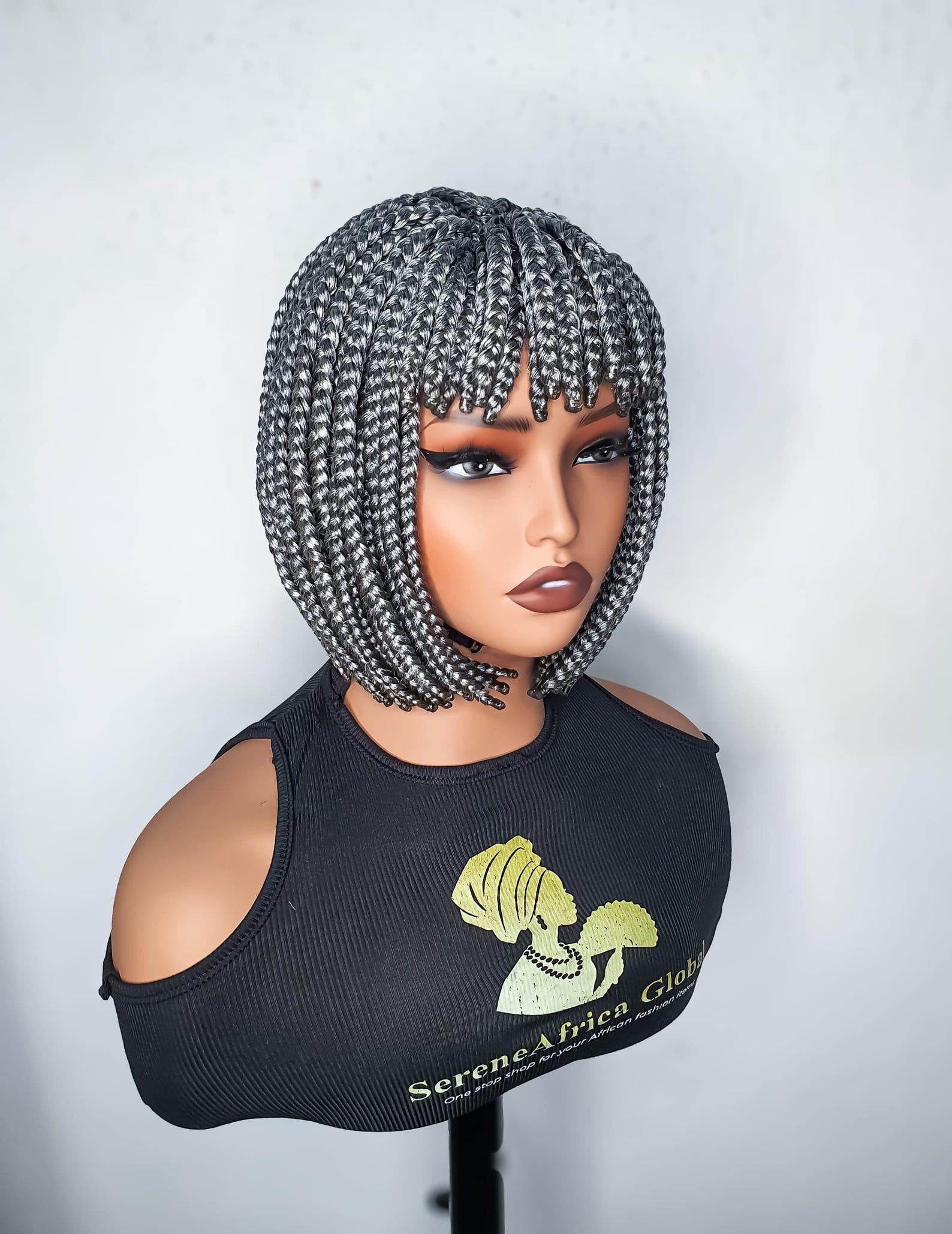 Black Bob Braid Wig With Bangs, Short Braided Wig, Fringe Lace Wig - Etsy