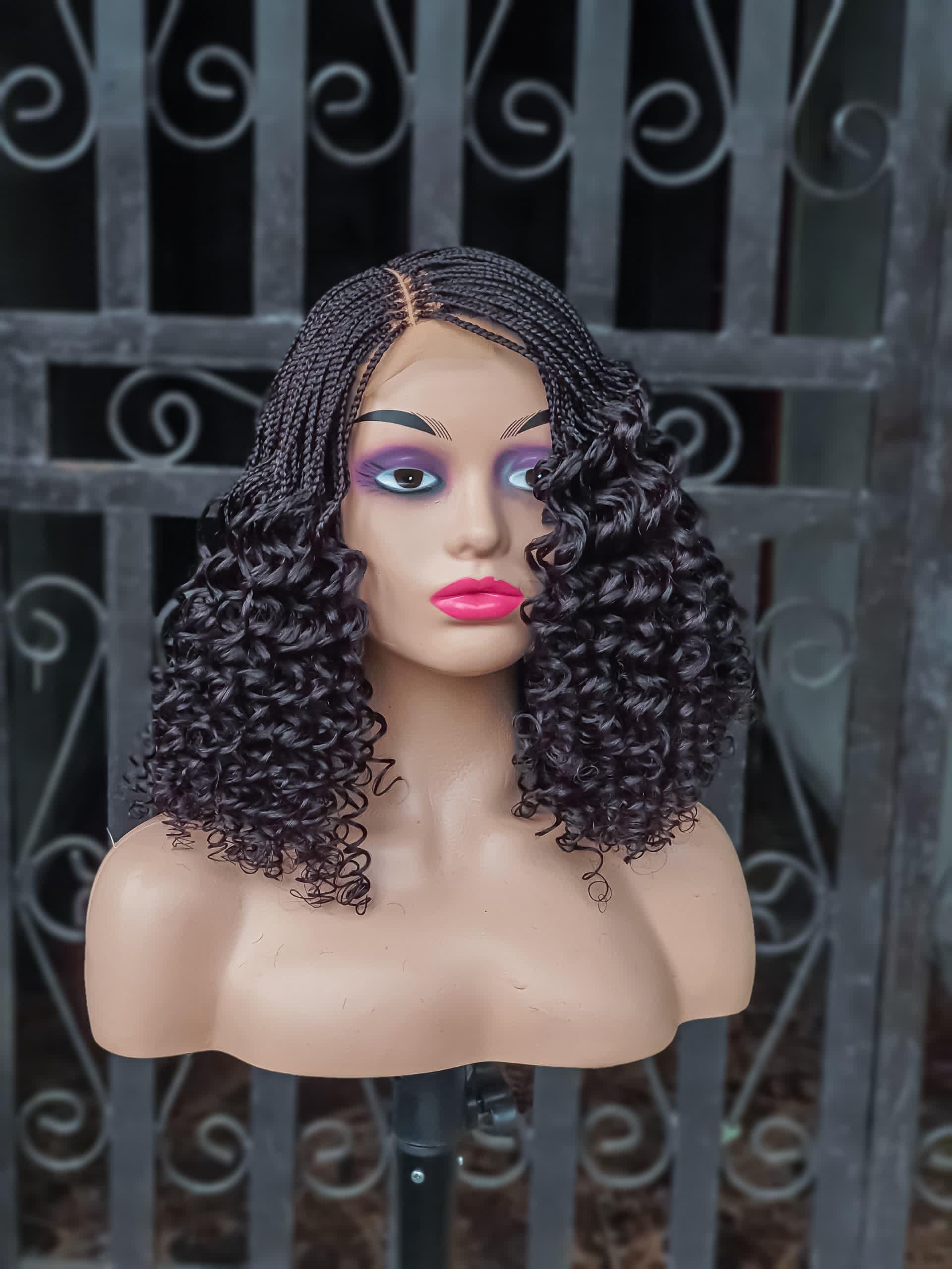 Grey Box Braid Wig With Curls, 18 Inch Curly Braided Wig, Glueless ...
