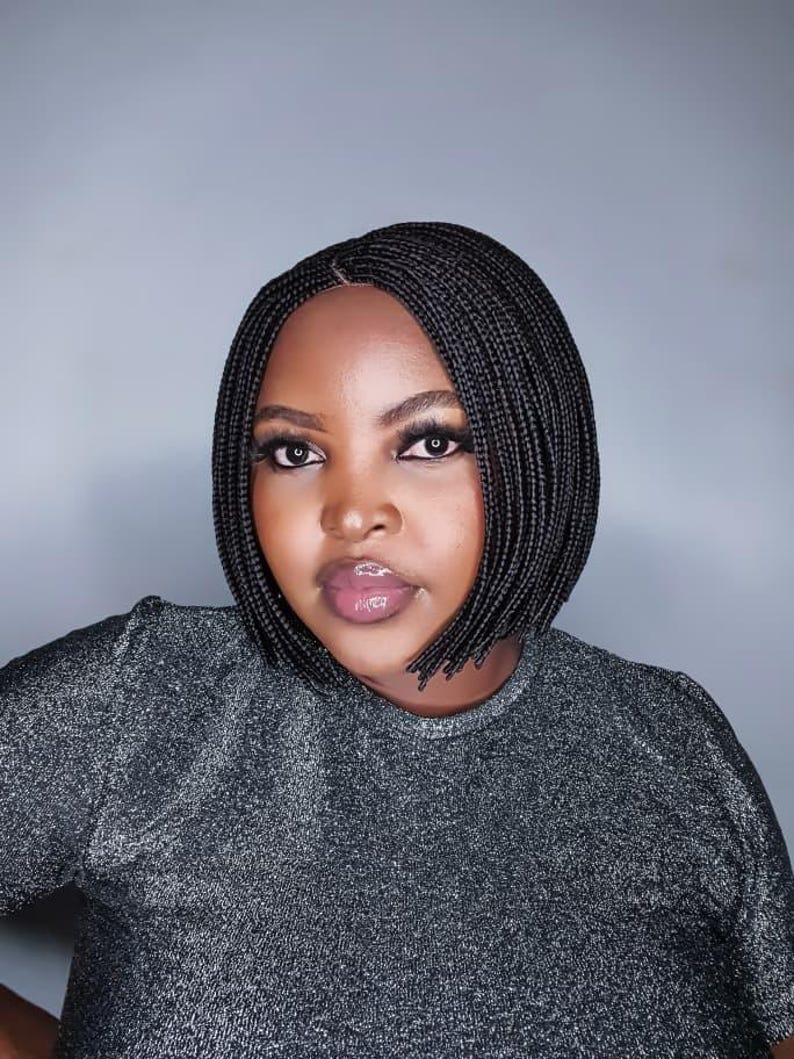 Short Box Braid Bob Wig, Lace Closure Braided Wig Color 2 - Etsy