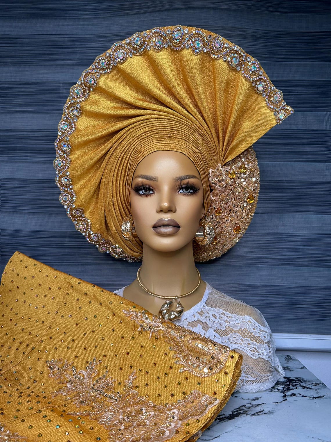 Asooke Autogele Gold, Ready to Wear Gele, Embellished Headwrap - Etsy